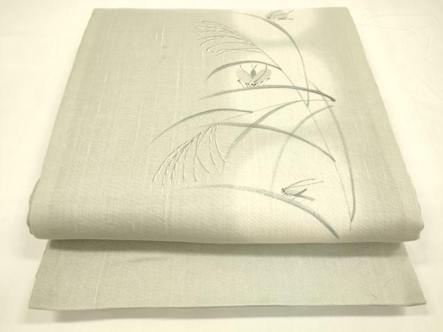 平和屋着物＊夏物　絹芭蕉　太鼓柄袋帯　手描き　鈴虫草葉文　正絹　逸品　DABA0479cm