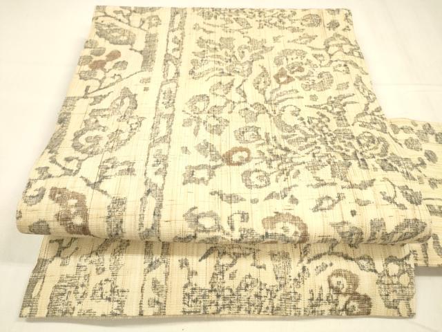 平和屋着物＊夏物　全通柄九寸名古屋帯　草花文　麻　逸品　DABA0492cm