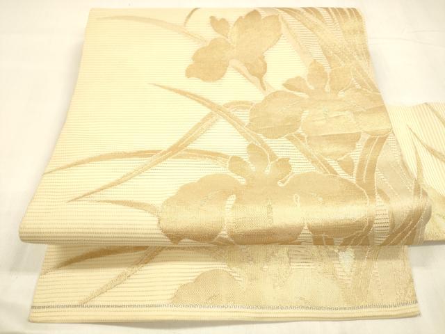 平和屋着物＊夏物　九寸名古屋帯　杜若　金糸　正絹　逸品　DABA0496cm