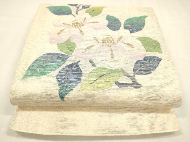 平和屋着物＊夏物　六通柄袋帯　枝花文　金銀糸　正絹　逸品　DABA0500cm