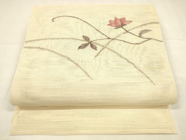 平和屋着物＊夏物　西陣　八寸名古屋帯　枝花文　正絹　逸品　DABA0515cm