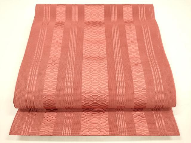 平和屋着物＊夏物　本場筑前博多織　八寸名古屋帯　紗献上　銀朱色　正絹　逸品　DABA0526cm