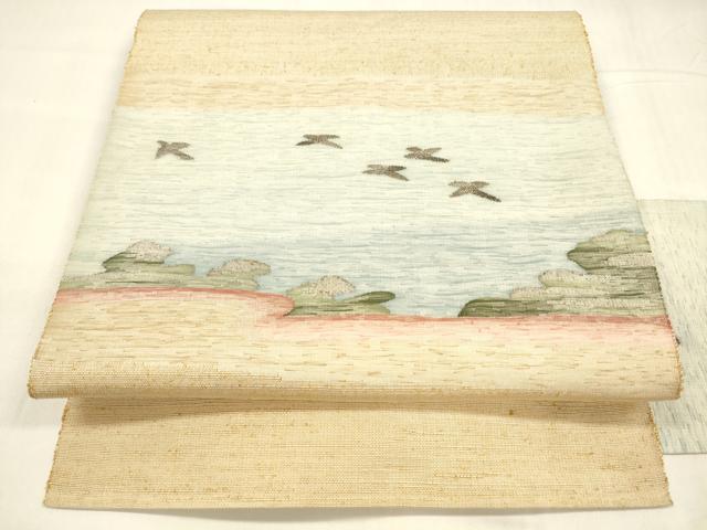 平和屋着物●八寸名古屋帯　紬地　飛鳥文　正絹　逸品　DABA0533cm