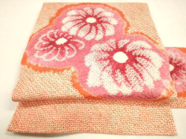 平和屋着物●名門　藤娘きぬたや・総絞り　九寸名古屋帯　舞花文　正絹　逸品　DABA0542cm