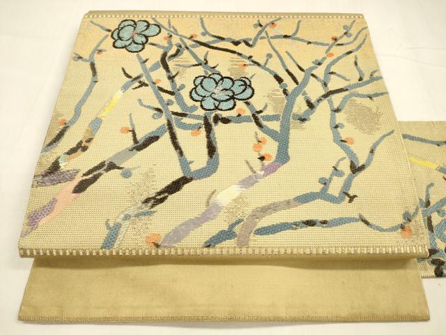 平和屋着物●龍村美術織物　龍村製　九寸名古屋帯　枝花文　銀糸　正絹　逸品　DABA0543cm