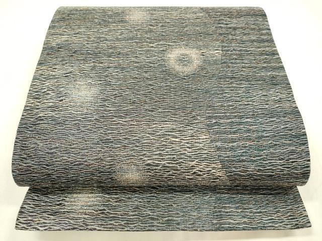 平和屋着物●六通柄袋帯　紙布　櫛織　抽象文様　金銀糸　正絹　逸品　DABA0545cm