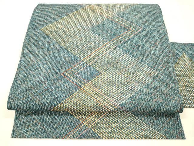 平和屋着物●八寸名古屋帯　組織　間道　金銀糸　正絹　逸品　DABA0550cm