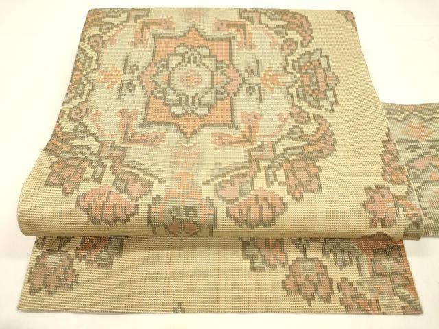 平和屋着物●織物一筋名門　織悦　八寸名古屋帯　正倉院花文　金糸　正絹　逸品　DABA0551cm