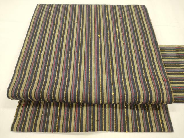 平和屋着物●全通柄九寸名古屋帯　紬地　間道　正絹　逸品　DABA0580cm