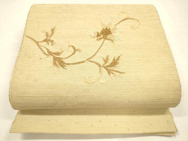 平和屋着物●綴れ　八寸名古屋帯　総刺繍　花唐草文　正絹　逸品　DABA0586cm