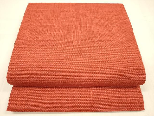 平和屋着物●八寸名古屋帯　紬地　緋色　正絹　逸品　DABA0602cm