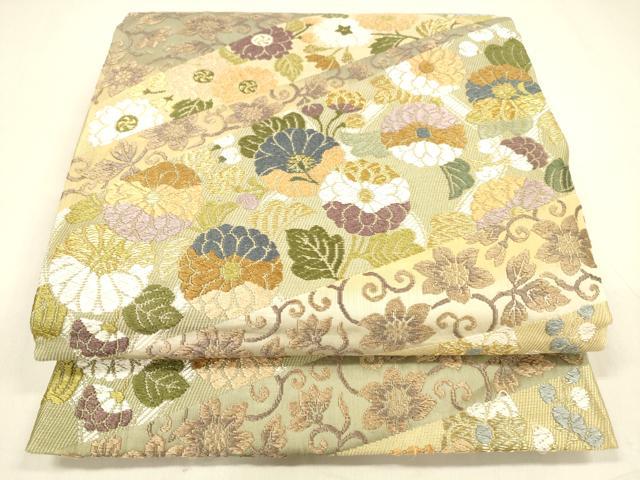 平和屋着物●六通柄袋帯　唐織　花唐草文　金糸　正絹　逸品　DABA0628cm