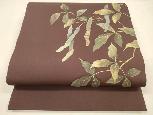 平和屋着物●塩瀬　九寸名古屋帯　竹屋町刺繍　手描き　成り物　金糸　正絹　逸品　DABA0629cm