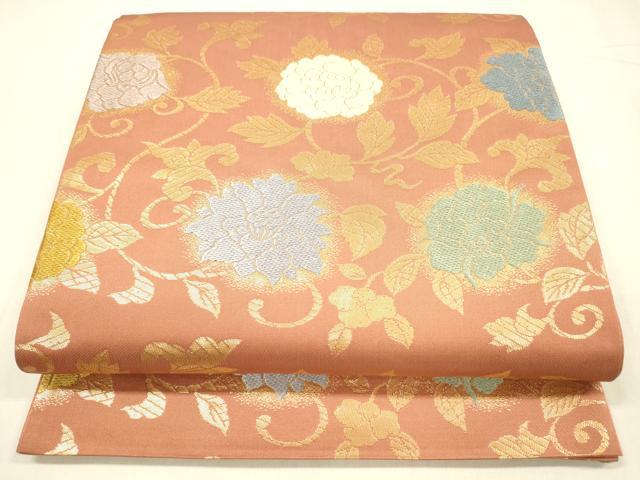 平和屋着物●田中工芸織物 祥園謹製　六通柄袋帯　唐織　花唐草文　金糸　正絹　逸品　DABA0636cm