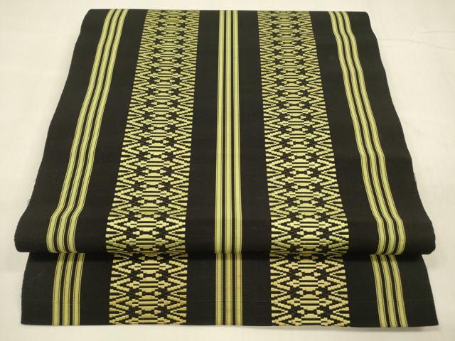 平和屋着物●本場筑前博多織　八寸名古屋帯　献上　黒地　正絹　逸品　DABA0643cm