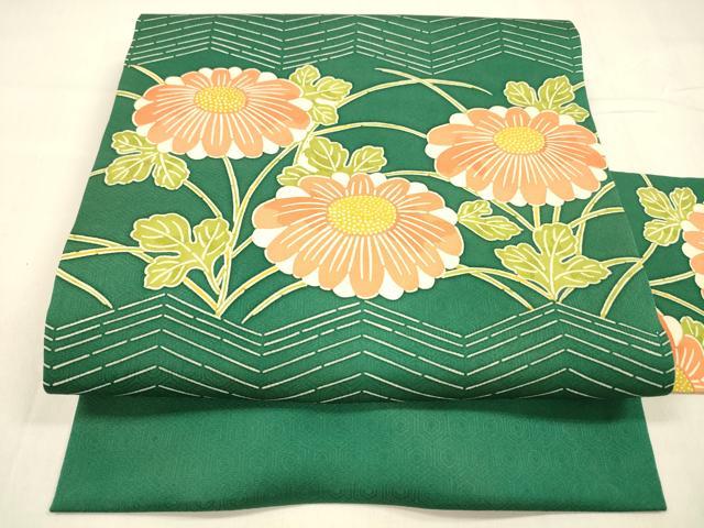 平和屋着物●九寸名古屋帯　型染　草花文　正絹　逸品　DABA0657cm