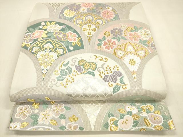 平和屋着物●六通柄袋帯　唐織　作家物　青海波草花文　金銀糸　正絹　逸品　DABA0747cm