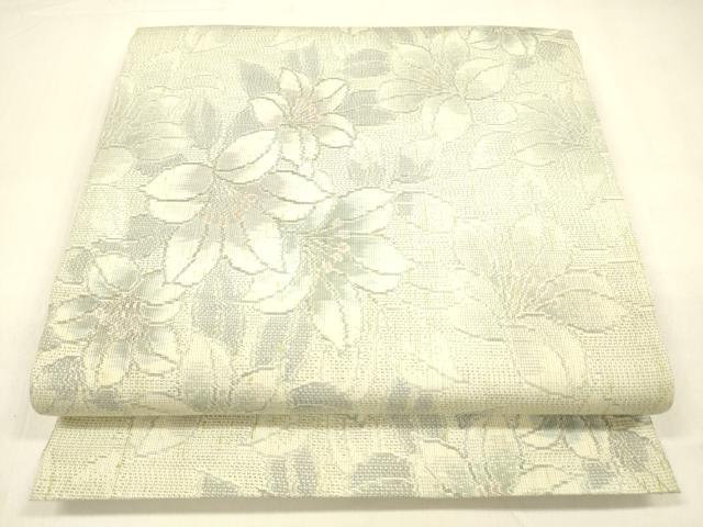 平和屋着物●六通柄袋帯　紬地　草花文　正絹　逸品　DABA0776cm