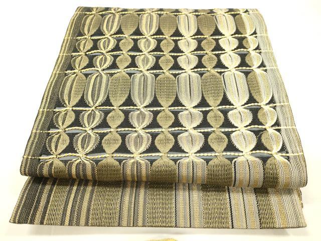 平和屋着物●ひなや工房　くむ・あむ・おる　伊豆蔵明彦　唐組　太鼓柄袋帯　抽象間道　金糸　正絹　逸品　DABA0786cm