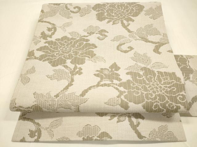 平和屋着物●九寸名古屋帯　花唐草文　やまと誂製　正絹　逸品　DABA0788cm