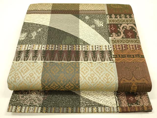 平和屋着物●全通柄袋帯　抽象文様　正絹　逸品　DABA0793cm