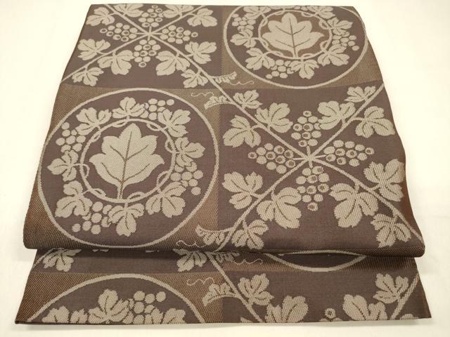 平和屋着物●六通柄　本袋帯　葡萄蔦の葉文　正絹　逸品　DABA0796cm