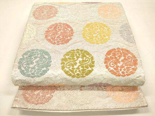 平和屋着物●佐賀錦　六通柄袋帯　唐織　松菱唐花丸紋　銀糸　正絹　逸品　DABA0797cm