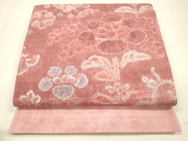 平和屋着物●太鼓柄袋帯　紬地　絞り　草花文　正絹　逸品　DABA0801cm