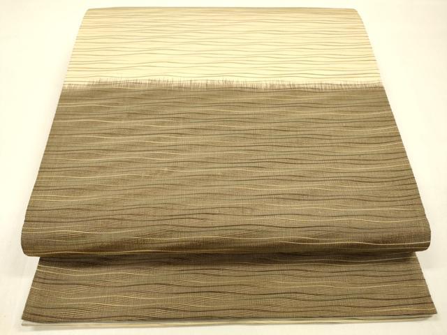 平和屋着物●全通柄袋帯　よろけ縞　正絹　逸品　DABA0809cm