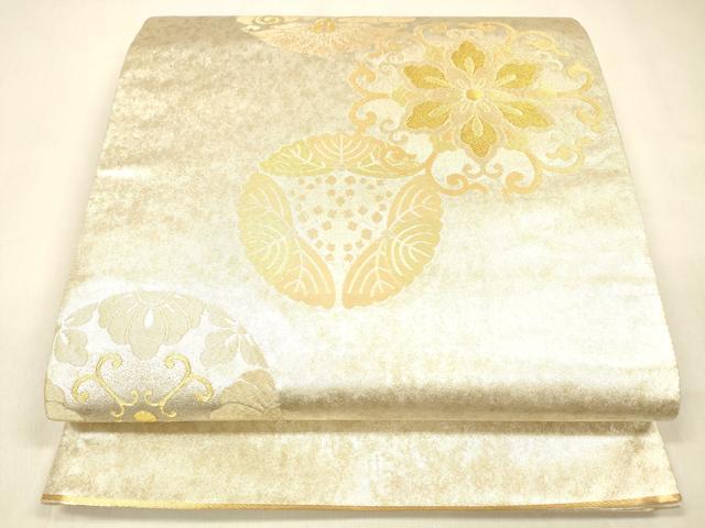 平和屋着物●六通柄袋帯　手織り錦本金　梅花瑞翔華文　引箔　正絹　逸品　DABA0814cm