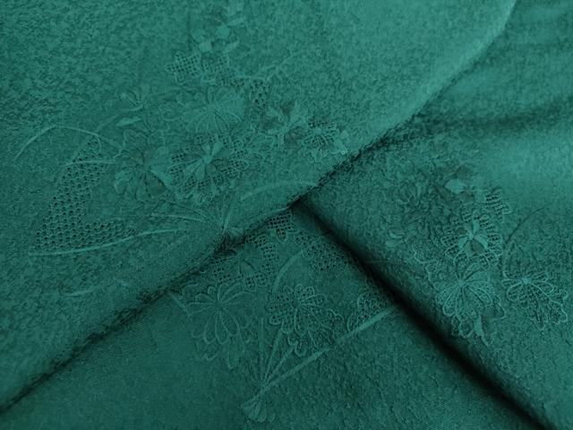 平和屋着物●中国三大刺繍　スワトウ刺繍　汕頭刺繍　総刺繍　色留袖　扇面花文　濃青碧色　正絹　逸品　DABA1008ps