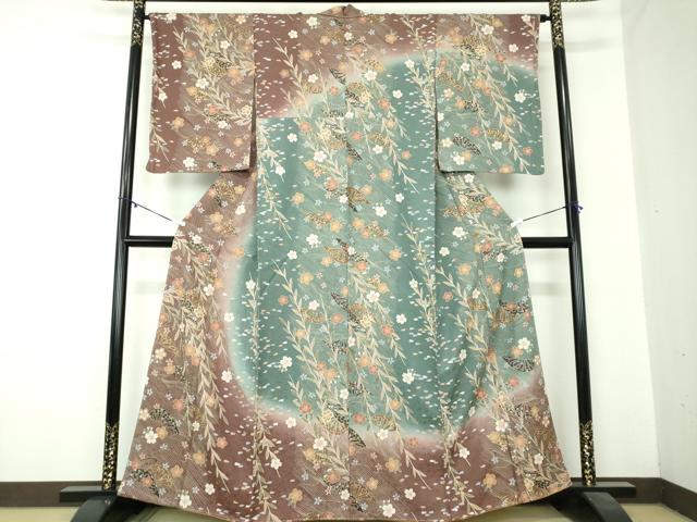 平和屋着物●訪問着　枝垂れ桜　流水片輪車　暈し染め　金彩　正絹　逸品　未使用　DABA1013ps