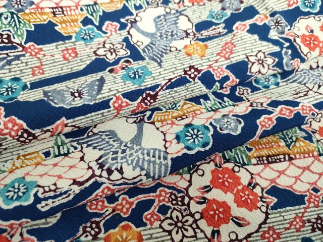 平和屋着物●上質な小紋　型染　飛鶴風景　舞蝶文　正絹　逸品　DABA1016ps