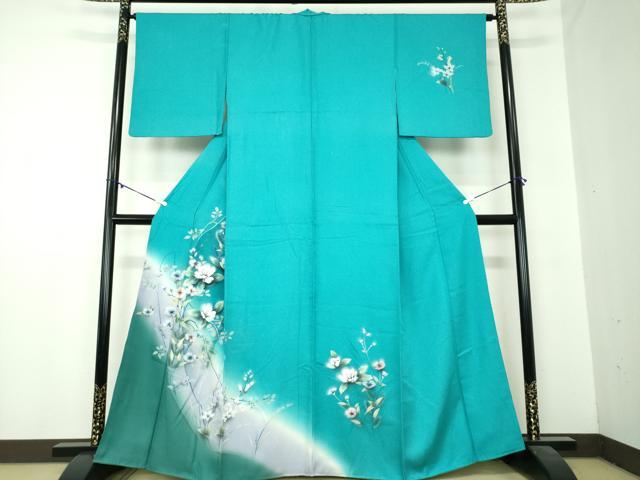 平和屋着物●訪問着　手描き　草花文　暈し染め　銀彩　正絹　逸品　DABA1025ps