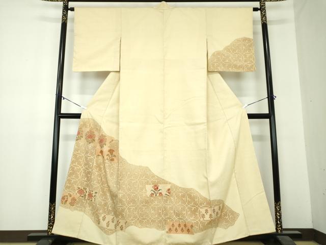 平和屋着物●訪問着　紬地　更紗花文　金彩　正絹　逸品　未使用　DABA1035ps