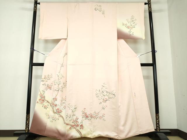 平和屋着物●訪問着　作家物　刺繍　枝花文　暈し染め　金彩　正絹　逸品　DABA1038ps