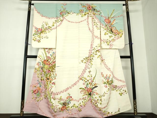 平和屋着物●訪問着　ペイズリー花文　更紗　金彩　正絹　逸品　DABA1050ps