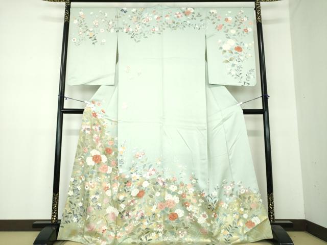 平和屋着物●訪問着　駒刺繍　草花文　暈し染め　金彩　正絹　逸品　DABA1064ps