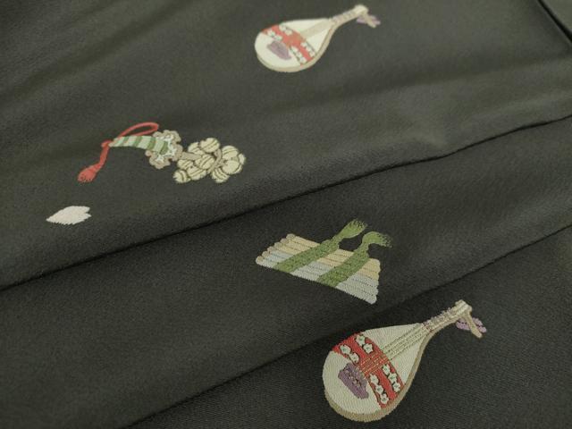 平和屋着物●上質な小紋　総刺繍　舞桜　楽器文　蛍暈し　金糸　正絹　逸品　DABA1065ps