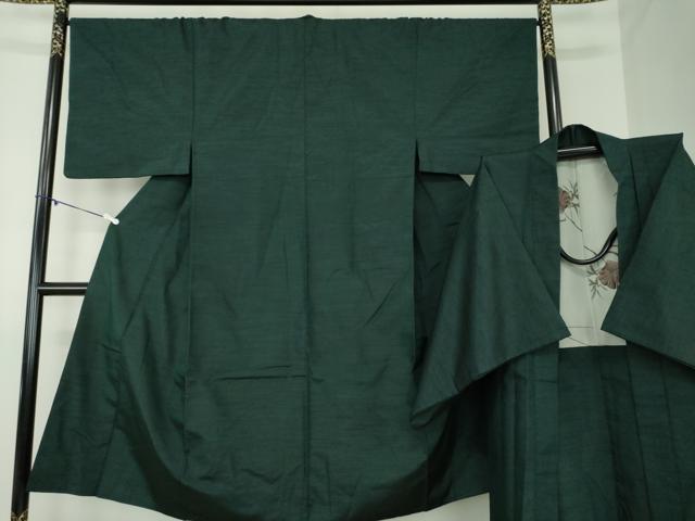 平和屋着物●男性　紬　アンサンブル　深緑色　正絹　逸品　DABA1080ps