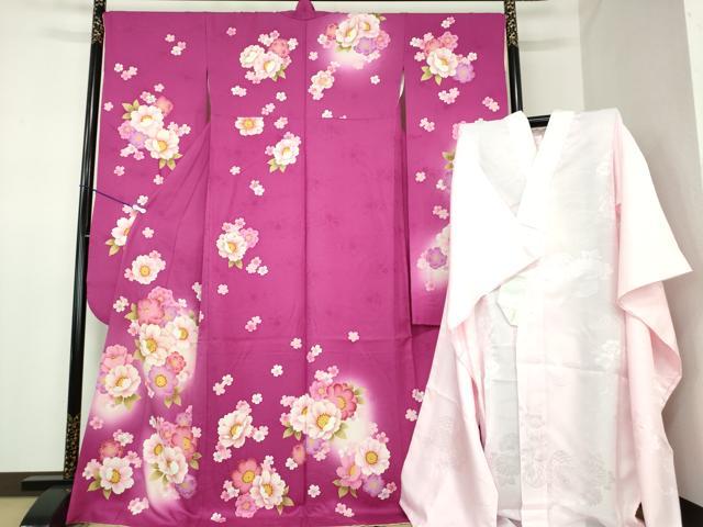 平和屋着物●豪華振袖　長襦袢(無双仕立て)セット　舞花文　暈し染め　金銀彩　正絹　逸品　DABA1087ps