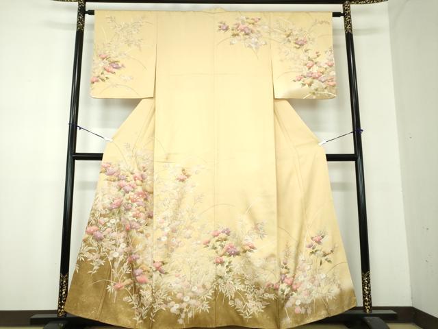 平和屋着物●訪問着　駒刺繍　草花文　暈し染め　金彩　正絹　逸品　DABA1092ps