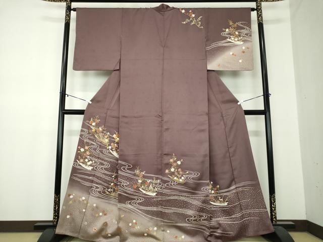 平和屋着物●訪問着　駒刺繍　流水花舟　暈し染め　金彩　正絹　逸品　DABA1093ps