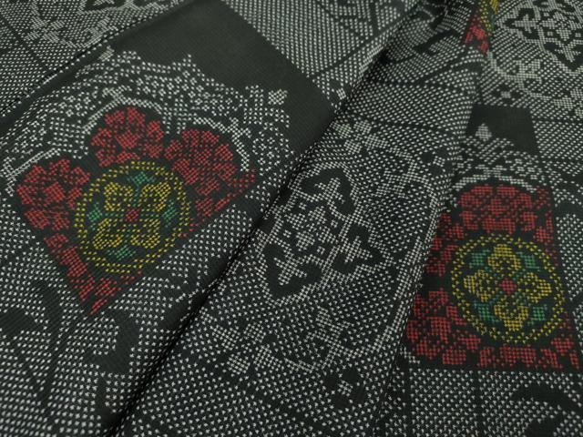 平和屋着物●本場大島紬　7マルキ　色紙重ね花文　正絹　逸品　DABA1098ps