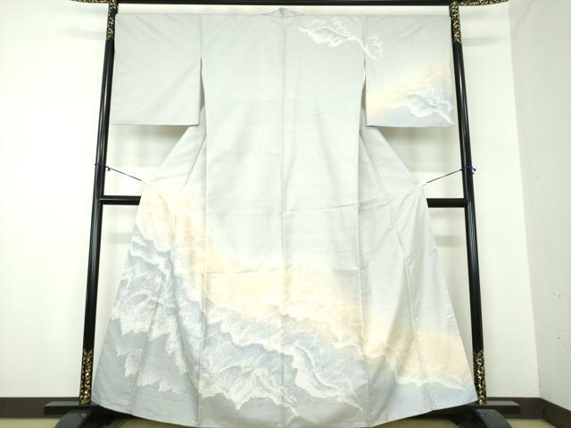 平和屋着物●石川県指定無形文化財　牛首紬　白山工房　手織り　訪問着　海辺風景　波打ち際　鈴乃屋扱い　正絹　逸品　DABA1110ps