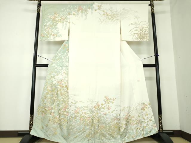 平和屋着物●訪問着　作家物　草花文　シルエット　金彩　正絹　逸品　DABA1122ps