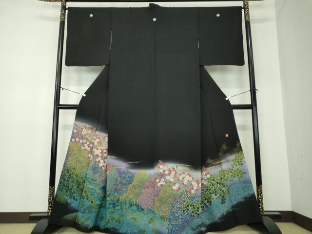 平和屋着物●豪華黒留袖　作家物　絞り　刺繍　花鳥文　金彩　正絹　逸品　DABA1131ps