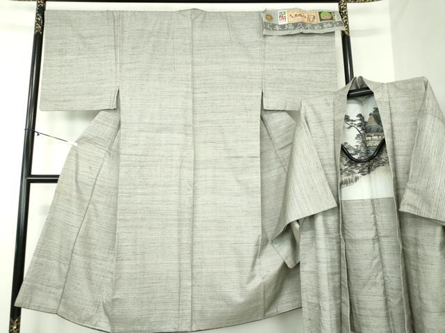 平和屋着物●男性　重要無形文化財　本場久米島紬　ゆうな染　手織アンサンブル　格子　証紙付き　正絹　逸品　DABA1140ps