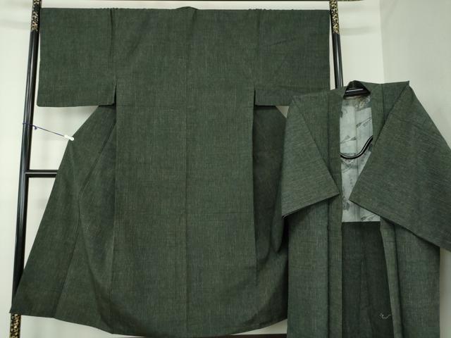 平和屋着物●男性　紬　アンサンブル　長羽織　縞　正絹　逸品　DABA1143ps