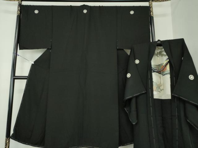 平和屋着物●男性　黒紋付　羽織セット　キングサイズ　長羽織　正絹　逸品　未使用　DABA1144ps